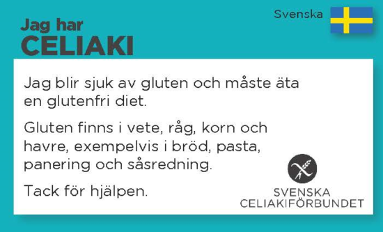 resa med celiaki. Översättningskort för glutenintolerans Celiakiförbundet